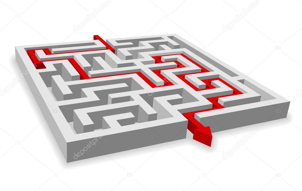 Red path across labyrinth — Stock Vector © scanrail #4680812 Red path across labyrinth — Stock Vector © scanrail #4680812