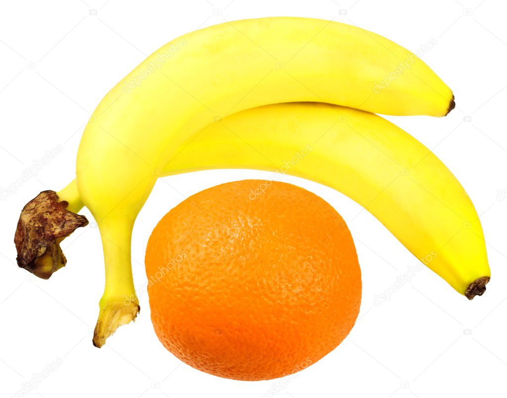 Two bananas and orange — Stock Photo © bond80 #4961510