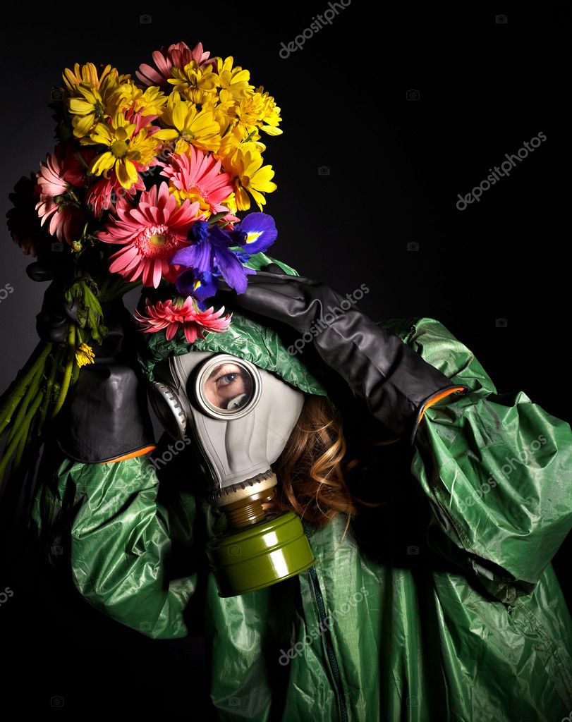 Young woman in gas mask . — Stock Photo © poznyakov #5189509