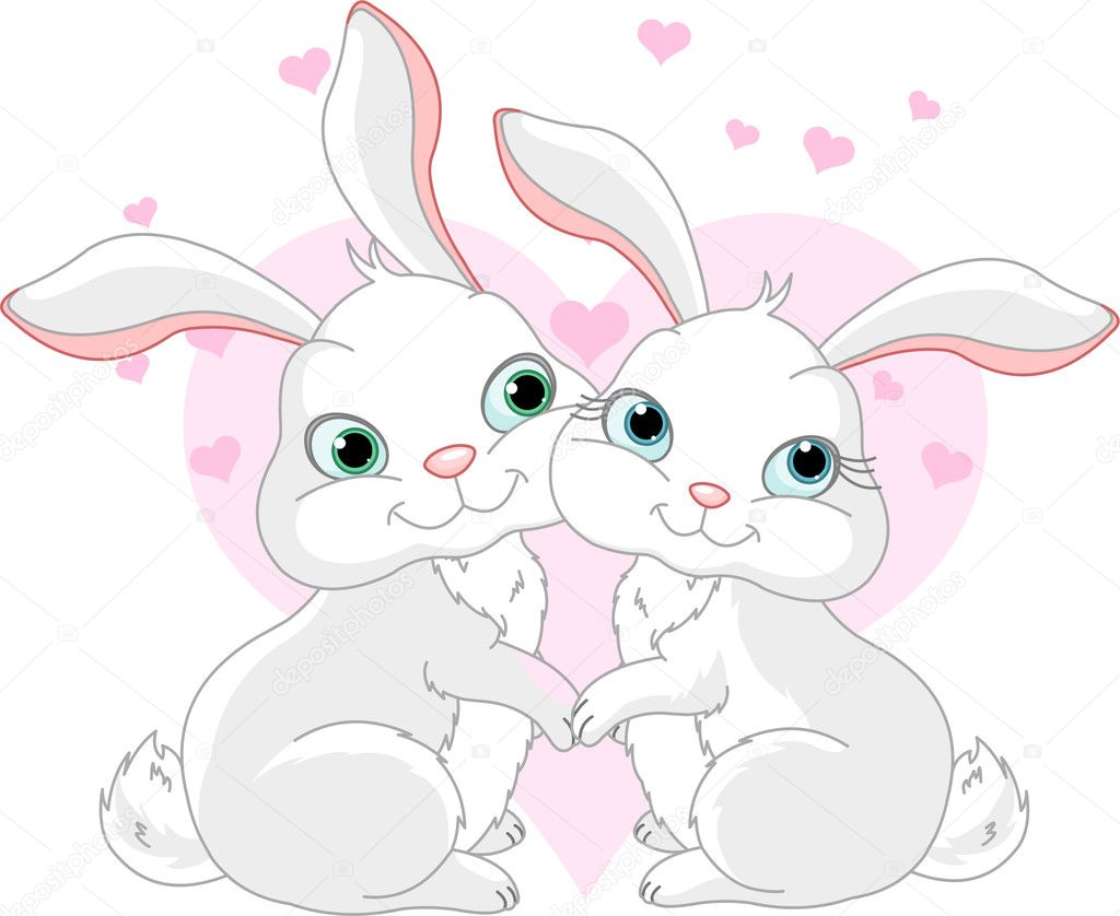 Two Very Cute White Bunnies Love Stock Vector Image by ©Dazdraperma ...