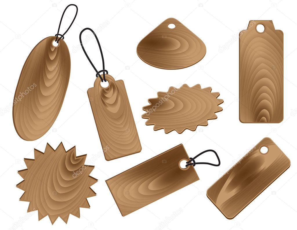Price tags in wood grain textures style — Stock Vector © antkevyv #5308920
