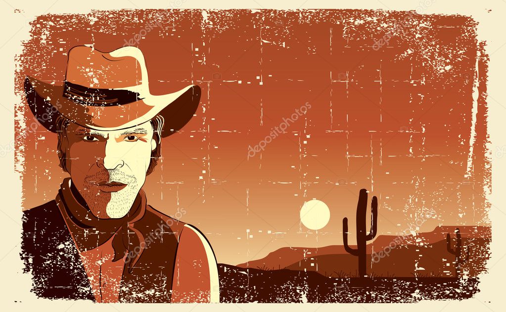 Portrait of cowboy man.Vector grunge poster background Stock Vector by ...
