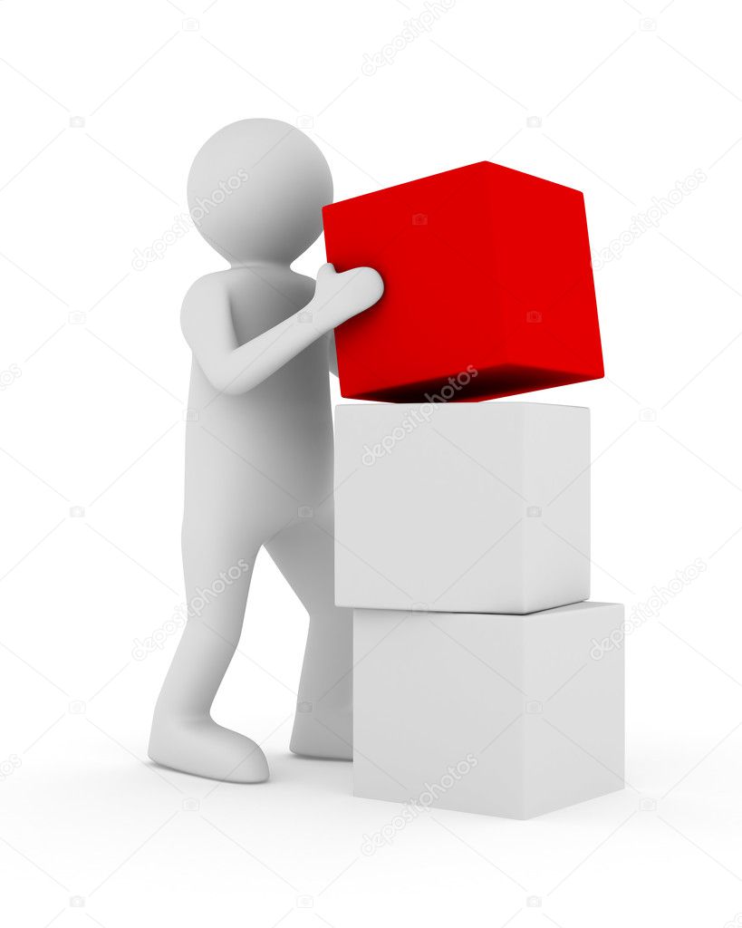 Man build boxes on white. Isolated 3D image Stock Photo by ©ISergey 5275069