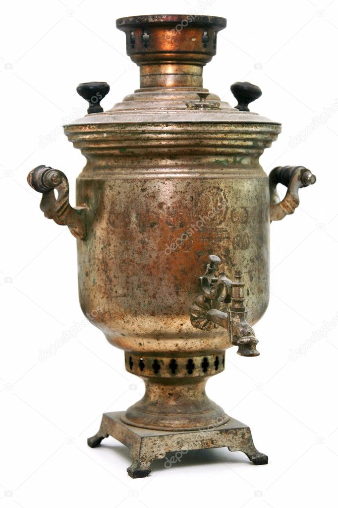Old Brass Samovar Isolated on White Background — Stock Photo ...
