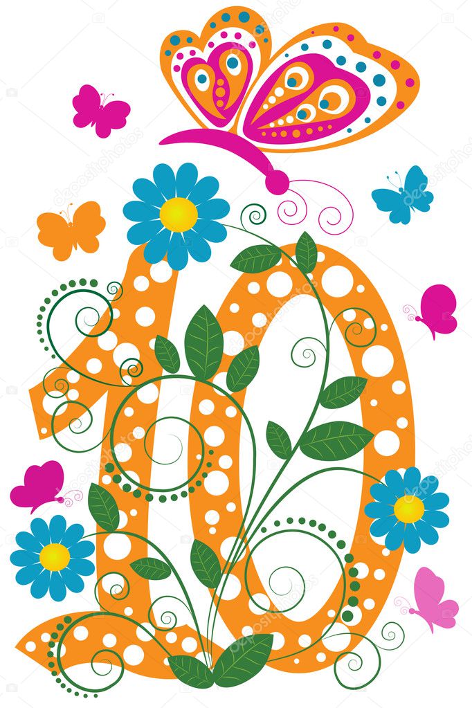 Chiffre 10 avec des papillons et fleurs — Image vectorielle sivanova ...