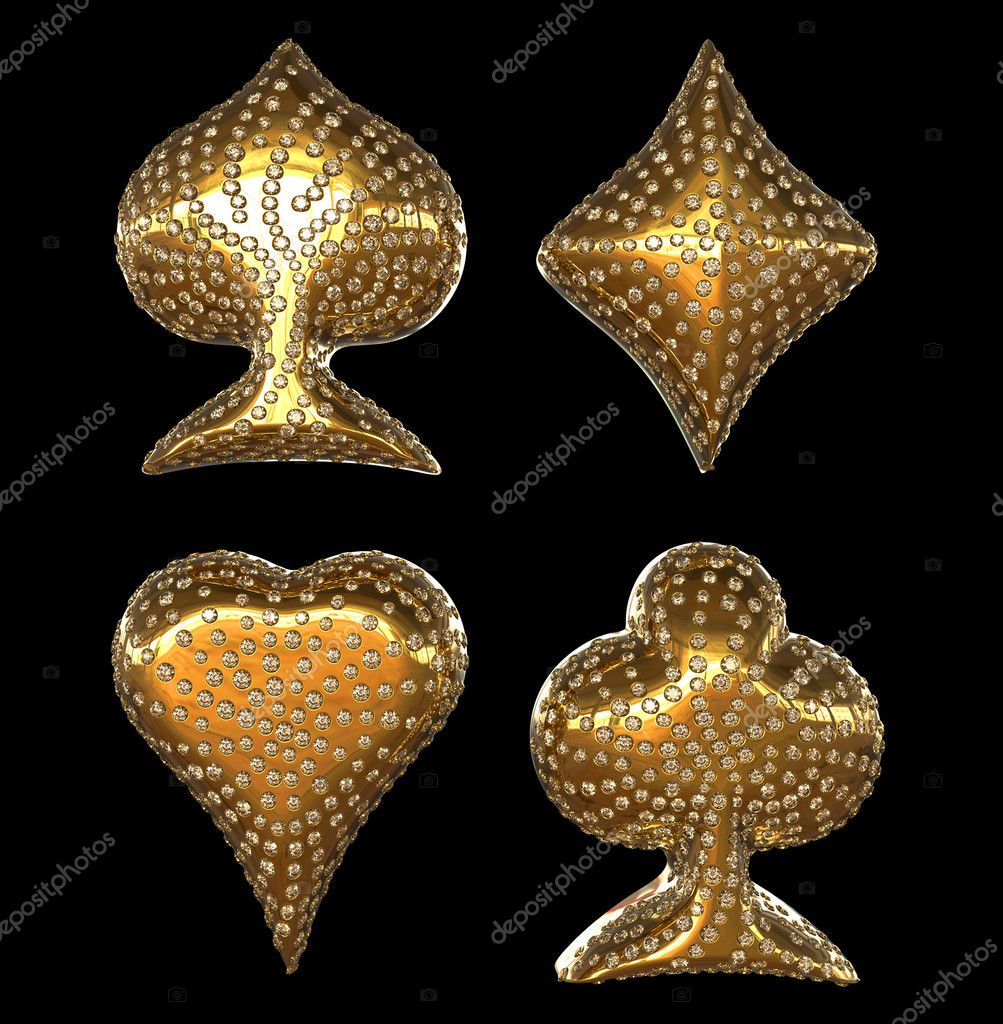 Golden Card suits inlaid with diamonds — Stock Photo © Arsgera #4616222