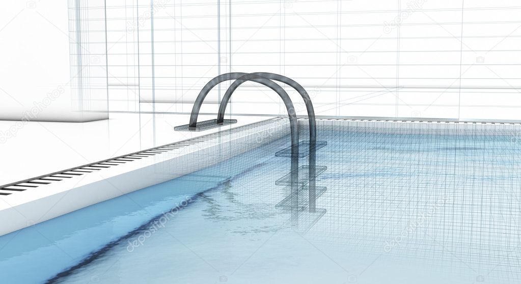 Luxury swimming pool with wire-frame — Stock Photo © magraphics #4329881