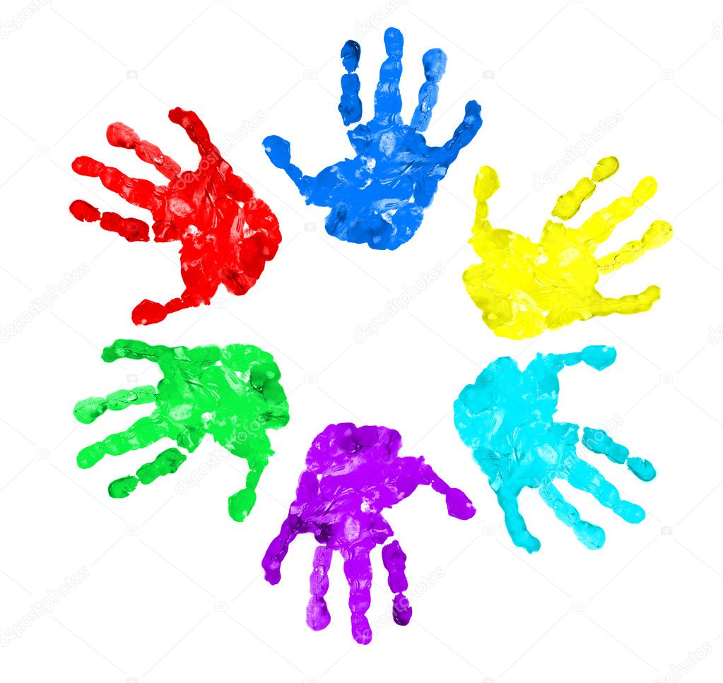 Set of hand prints of diffrent colors — Stock Photo © Alekcey #4529588