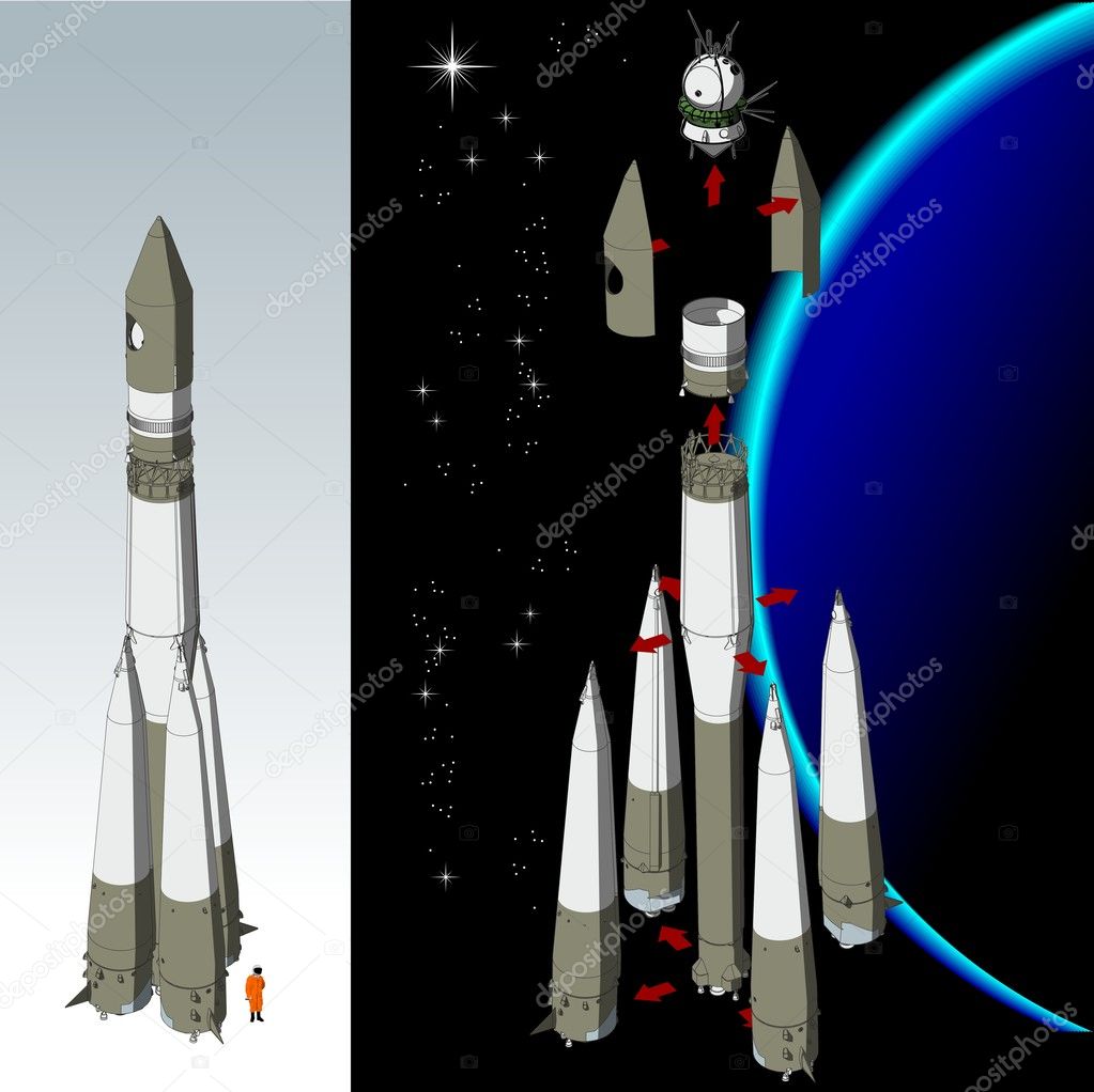 Vector hi-detailed space rocket with first spaceship Stock Vector Image ...