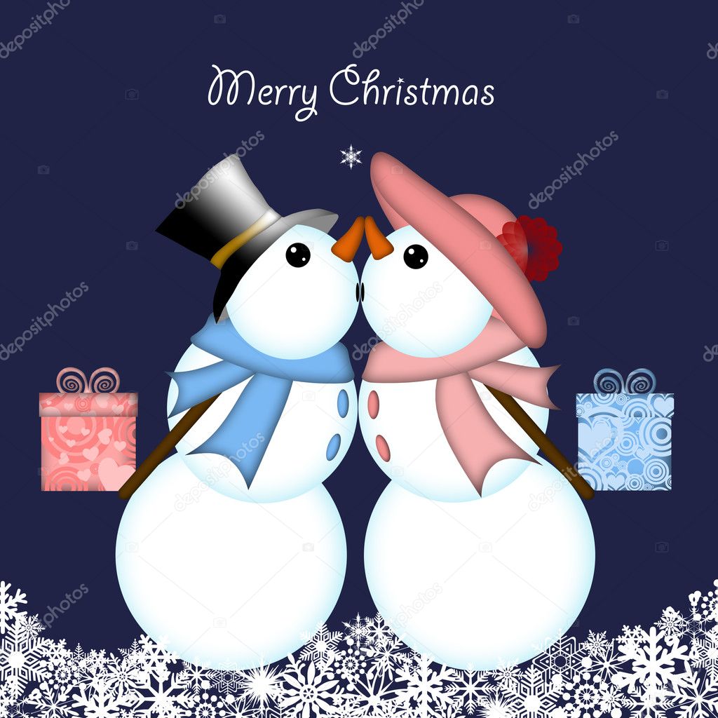 Christmas Kissing Snowman Couple Giving Gifts — Stock Photo © davidgn ...