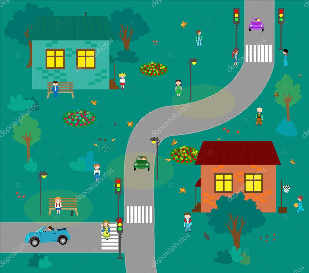 KIds town cartoon — Stock Vector © Flamewave #4784231