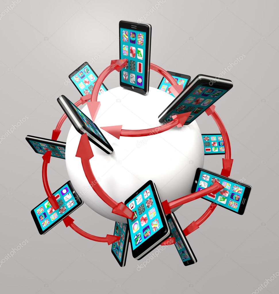 Smart Phones and Apps Global Communication Network Stock Photo by ...