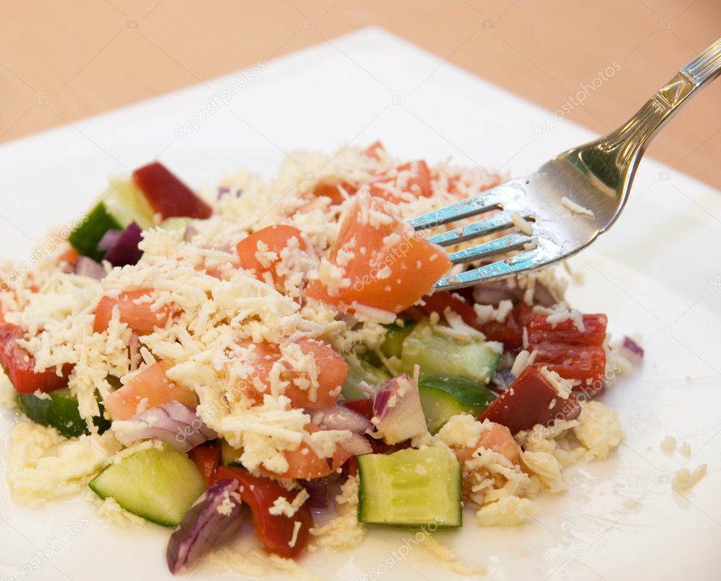 Shopski Salad Closeup Tomato Cucumber Pepper Sheep Cheese Olive Oil ...