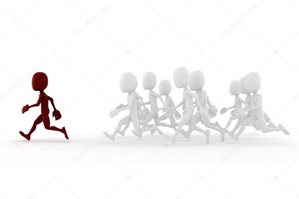 3d man crowd following a red leader Stock Photo by ©digitalgenetics 5251530