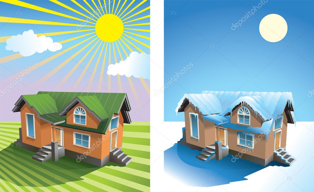 House in summer and winter — Stock Photo © ensiferum #4510030