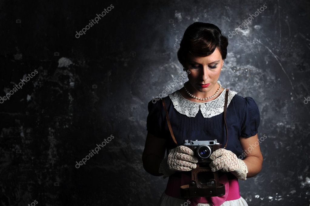 Vogue Style Vintage Portrait Dim Light Camera — Stock Photo © sorinus ...