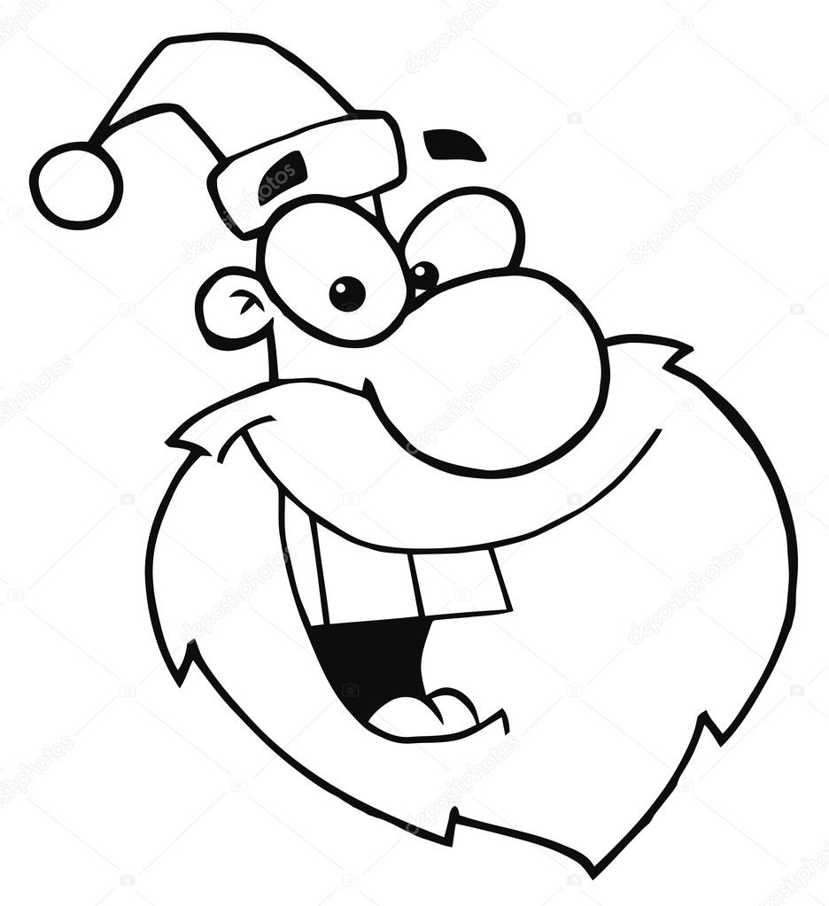Dibujo para colorear de una cara de Santa riendo, mirando a la derecha 2023