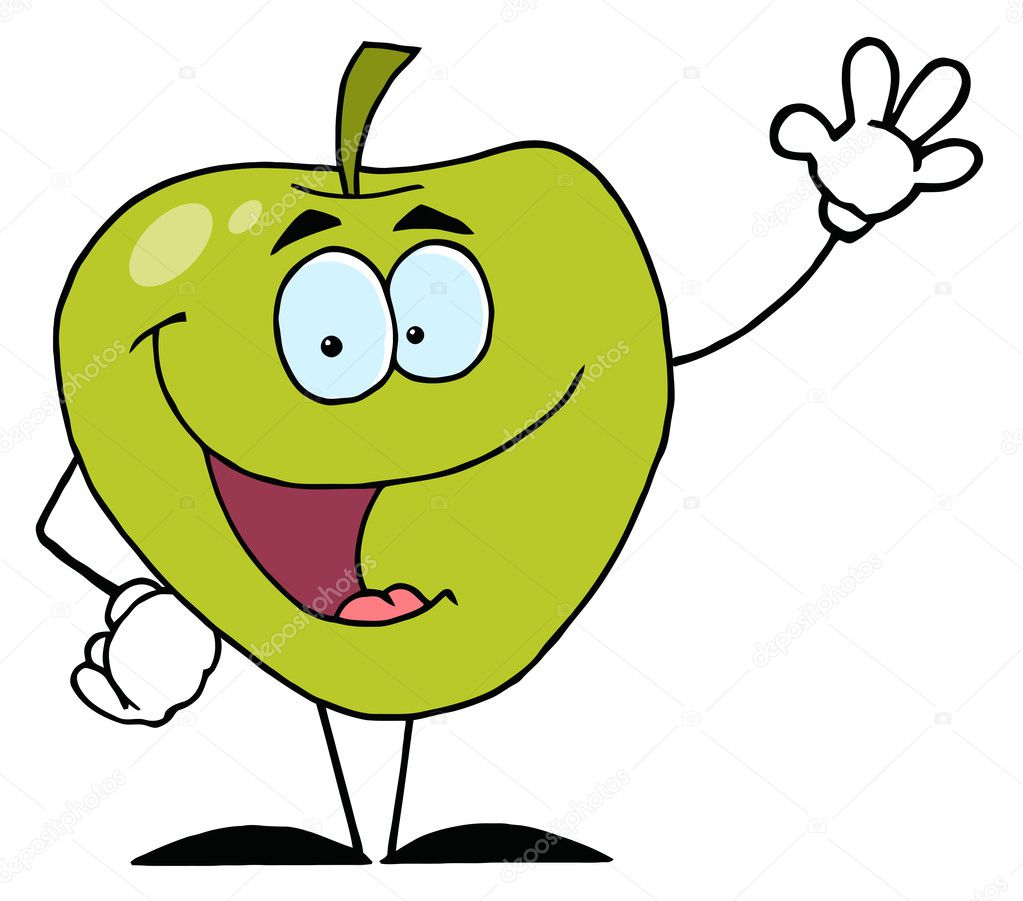 Happy Cartoon Apple Waving Greeting Stock Illustration by ©HitToon #4725664