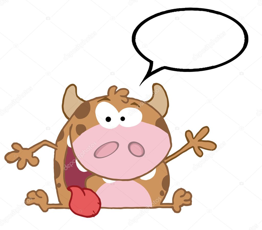 Happy Cow Waving, With A Word Balloon Stock Illustration by ©HitToon ...