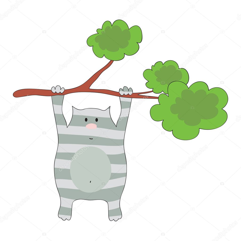 A cat, hanging on a tree — Stock Vector © Natalie-art #4833499