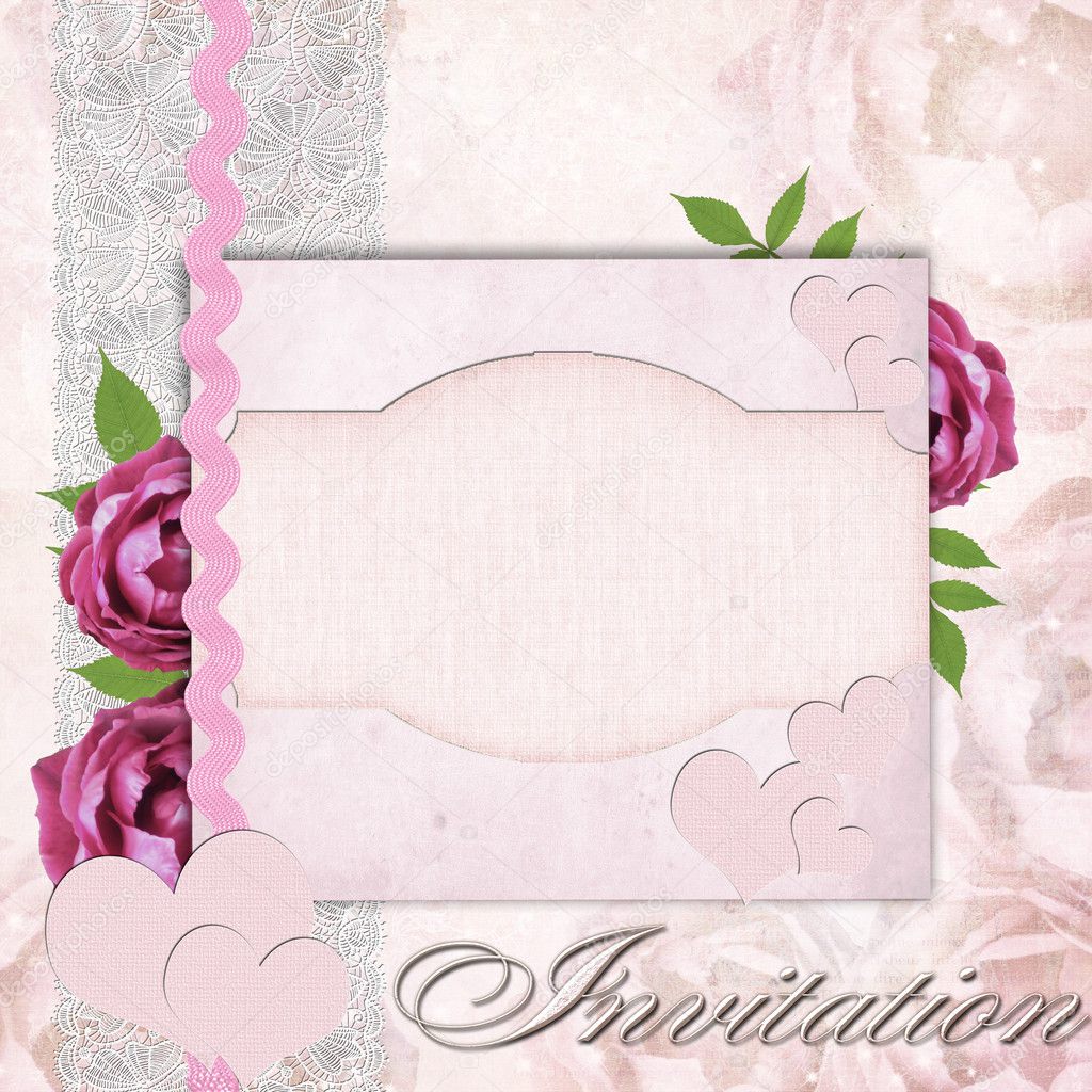 Card for invitation with hearts and roses — Stock Photo © o_april #4753661