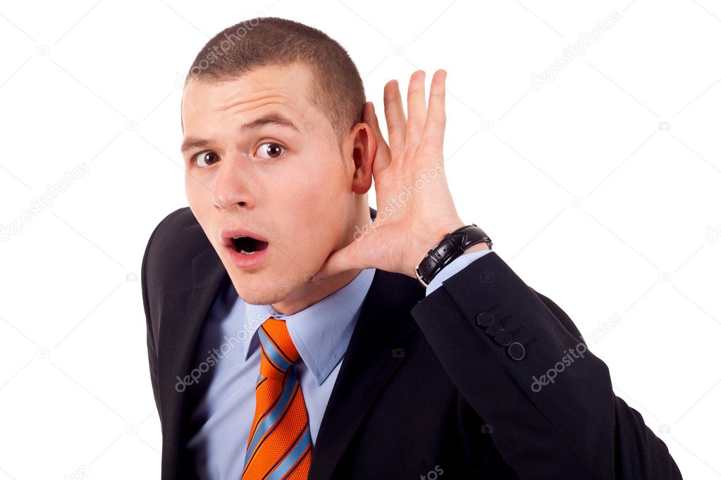 Man cupping hand behind ear Stock Photo by ©feedough 4003168