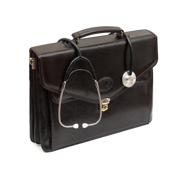 Old brown leather doctors bag and stethoscope — Stock Photo ...