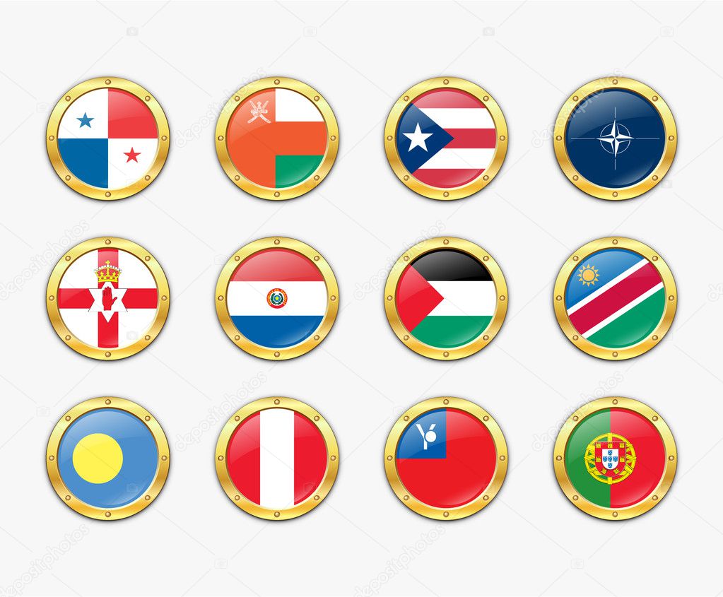 Escudos con banderas. Ilustración vectorial. Más en mi cartera 2023