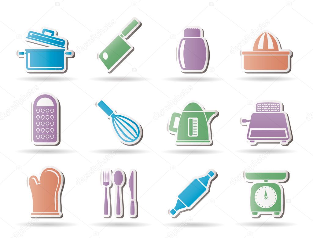 Kitchen and household Utensil Icons — Stock Vector © stoyanh #5248645