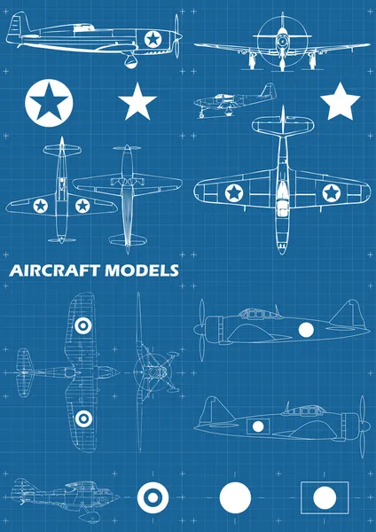 Vintage plane blue print vector background - Stock Image - Everypixel