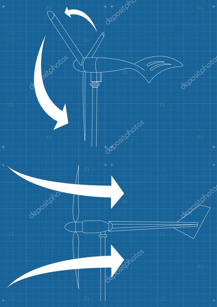 Windmill alternative energy 3d generator blueprint with wind flow ...