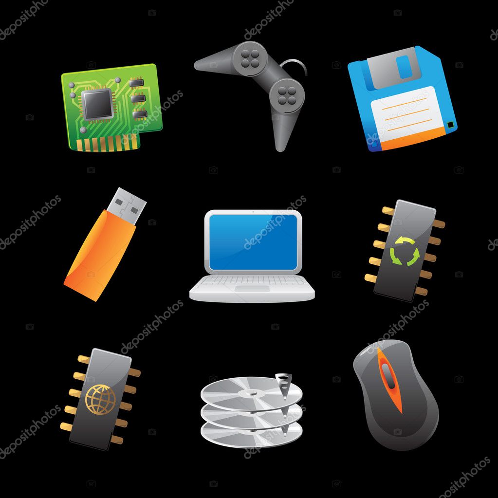 Icons for computer and computer parts — Stock Vector © ildogesto #4666206
