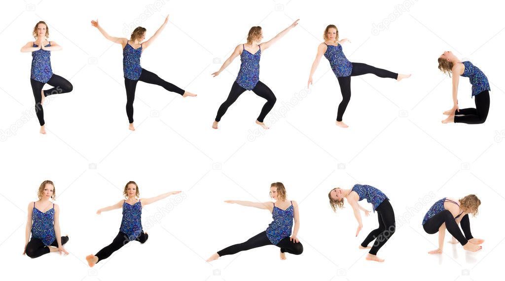 Gymnastic girl different poses isolated on white — Stock Photo © mathom ...
