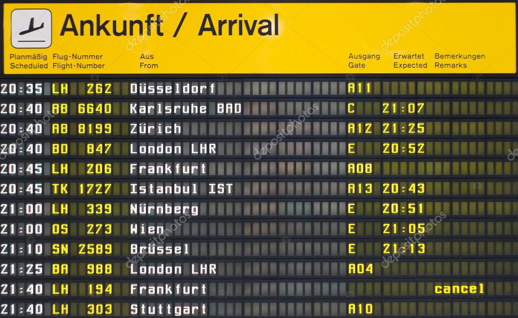 Arrival board at an airport — Stock Photo © elxeneize #4427549