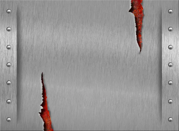 Torn metal armor with rivets over rusty grunge background Stock Photo ...