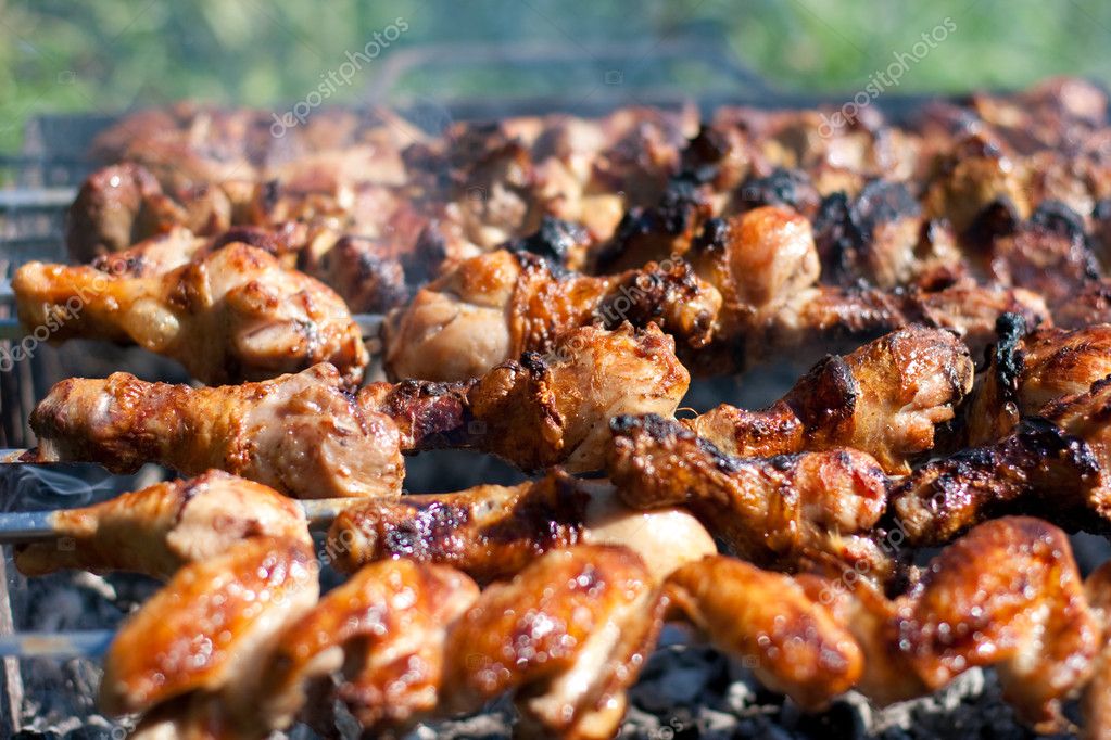 asado o carne de pollo y carne de cerdo frita — Fotos de Stock © Andrey ...