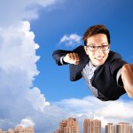 Businessman works over a cloud — Stock Photo © alphaspirit #13898623