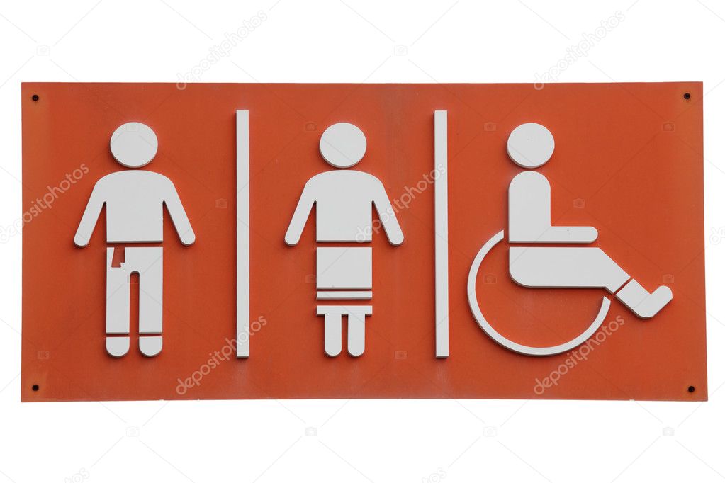 Public restroom sign white over orange isolated on white — Stock Photo ...