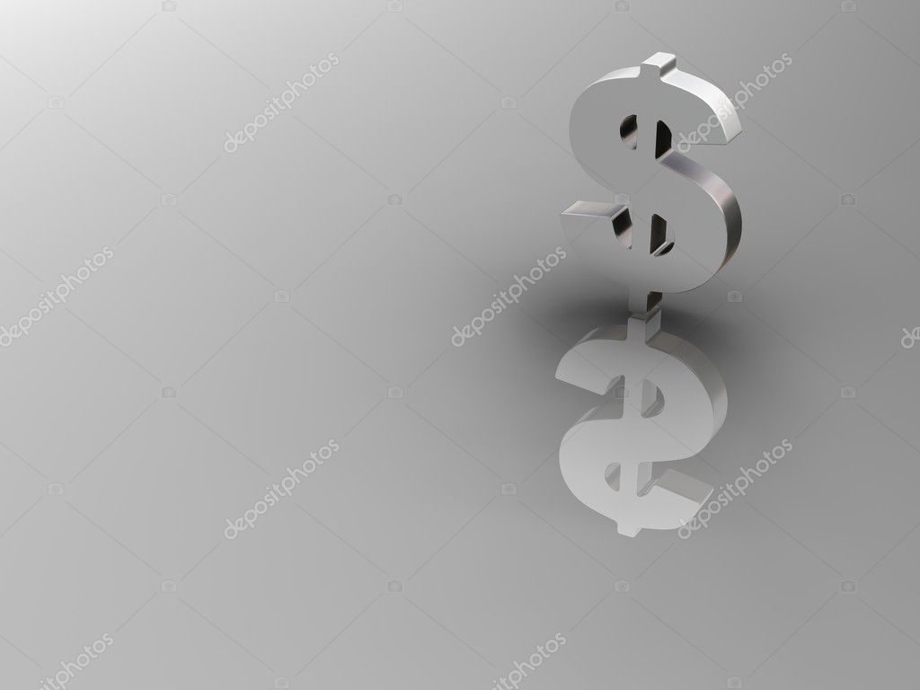 Signo de dólar de plata con reflejo — Foto de stock #4381946 © kjpargeter