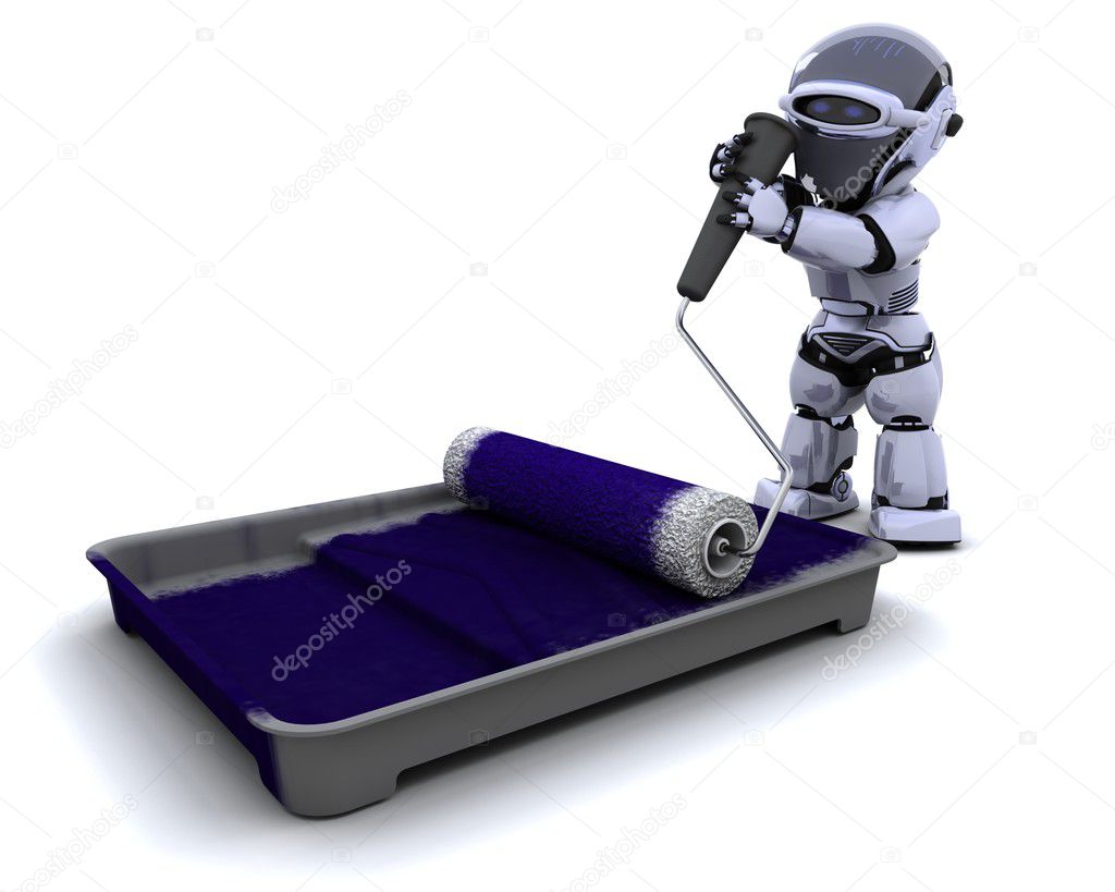 Robot with roller and paint tray Stock Photo by ©kjpargeter 5040292