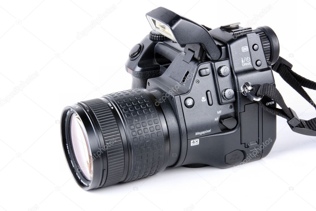 Professional digital camera with flash — Stock Photo © tupungato #4527228