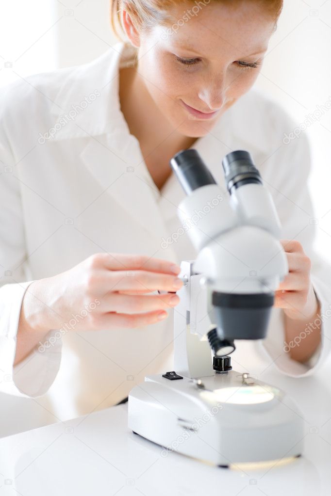 Microscope Laboratory Woman Medical Research Chemist Experiment Shallow ...