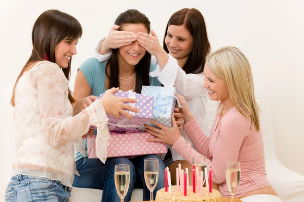 Birthday party - woman getting present, surprise - Stock Image - Everypixel