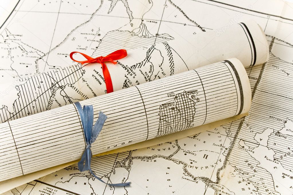 Old Maps Rolls Colorful Ribbons Stock Photo by ©gavran333 4807052