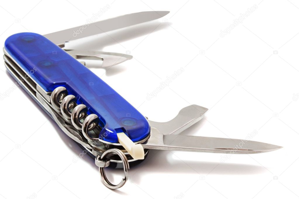 Blue Knife Different Blades White Background — Stock Photo © Aqwertyus ...
