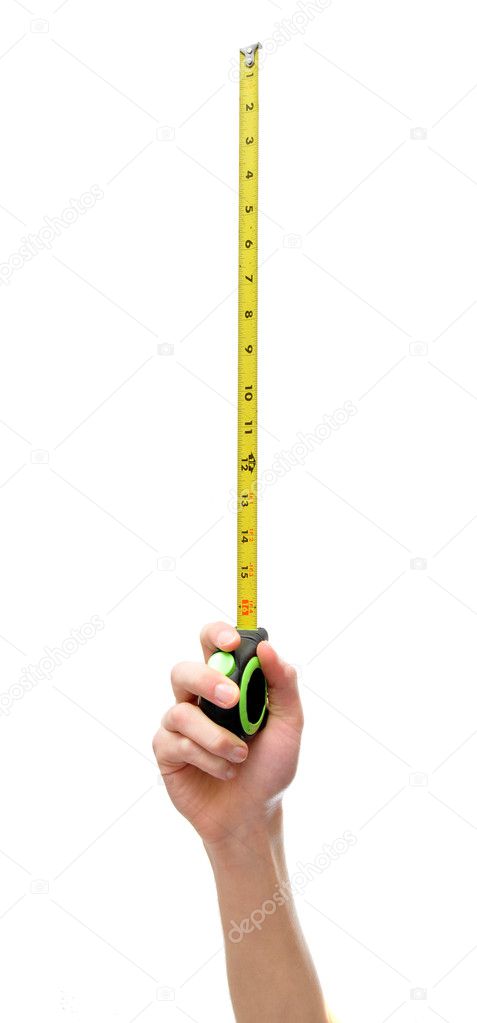 Hand Holding Measuring Tape Isolated White Background — Stock Photo ...