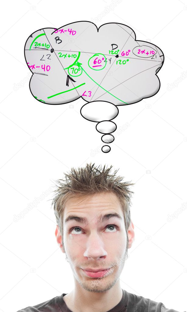 Smart Young Male White Caucasian Student Thinks Various Maths Angles ...