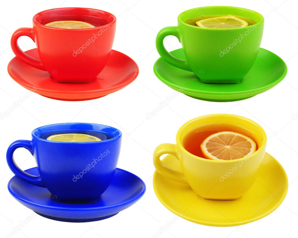Set of 4 tea cups with lemon — Stock Photo © sbworld7 #4978574