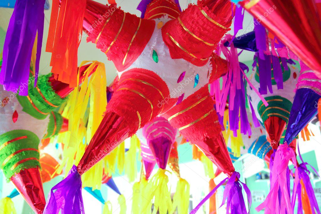 Pinatas star shape mexican traditional celebration — Stock Photo ...