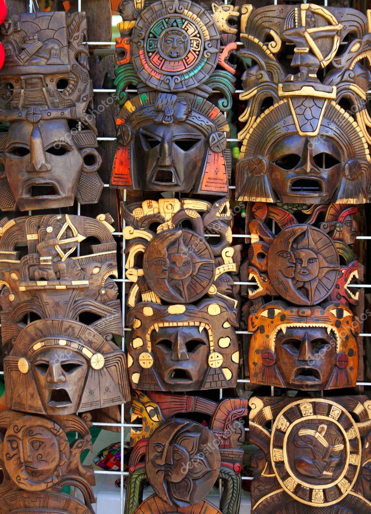 máscara Azteca Maya indio de madera artesanía — Foto de stock ...